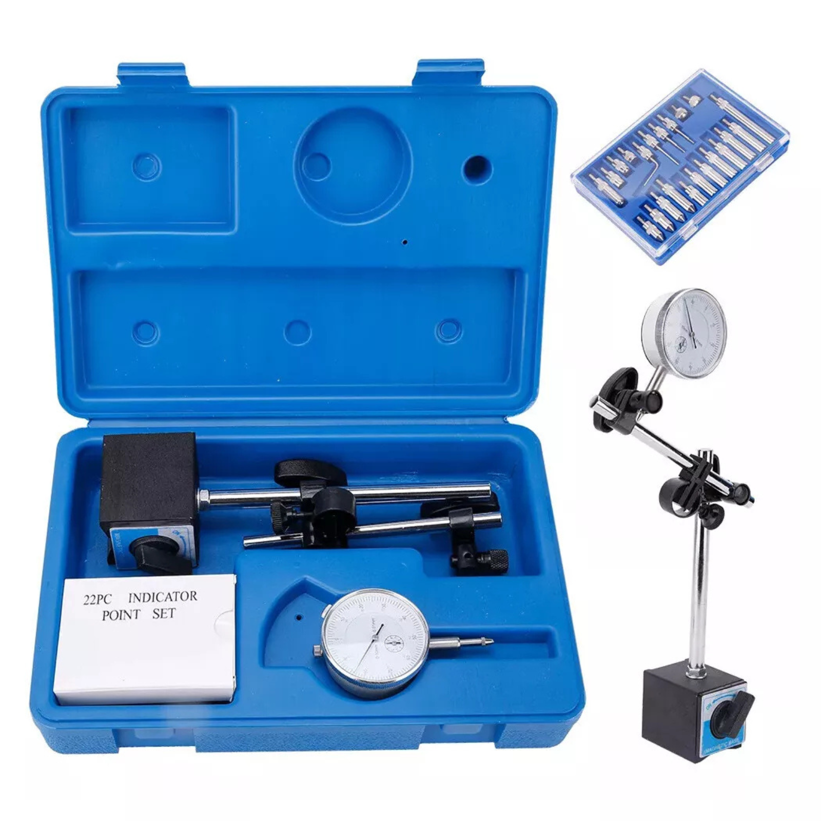 0-10mm Dial Indicator Gauge with Magnetic Base 60KG Pull 22 Point Set ...