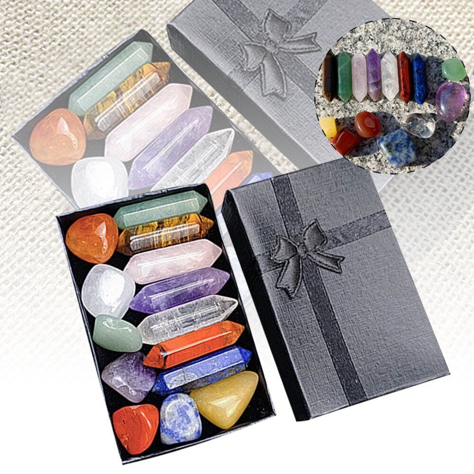 Natural Crystal Quartz Reiki Healing Crystals Kit 14Pc Gift Box Set ...