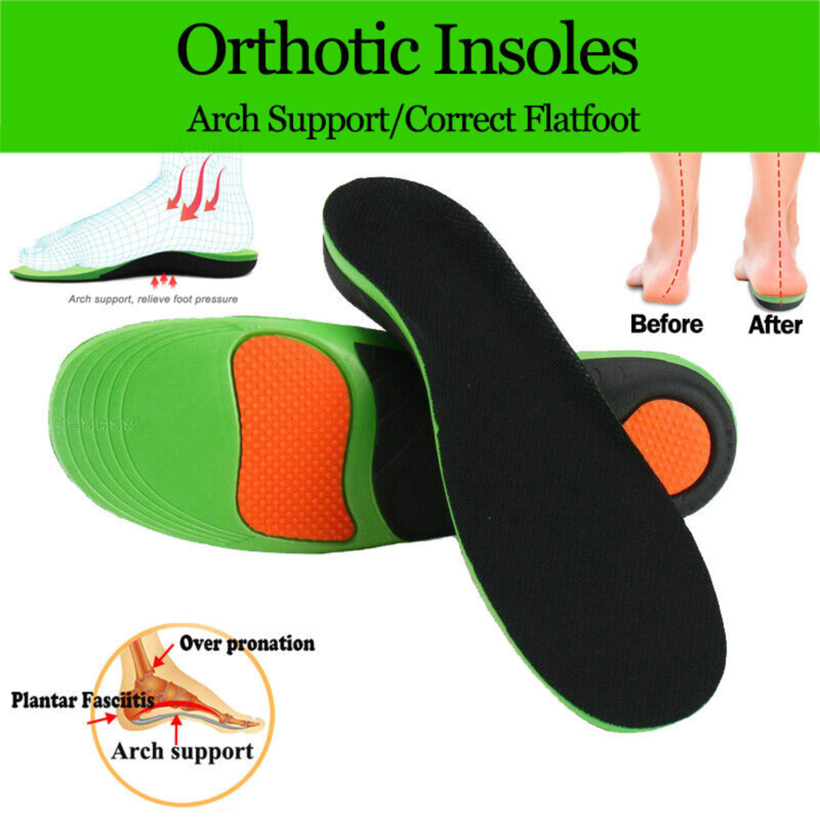 Orthotic Insoles for Arch Support Flat Feet Plantar Fasciitis Insert ...