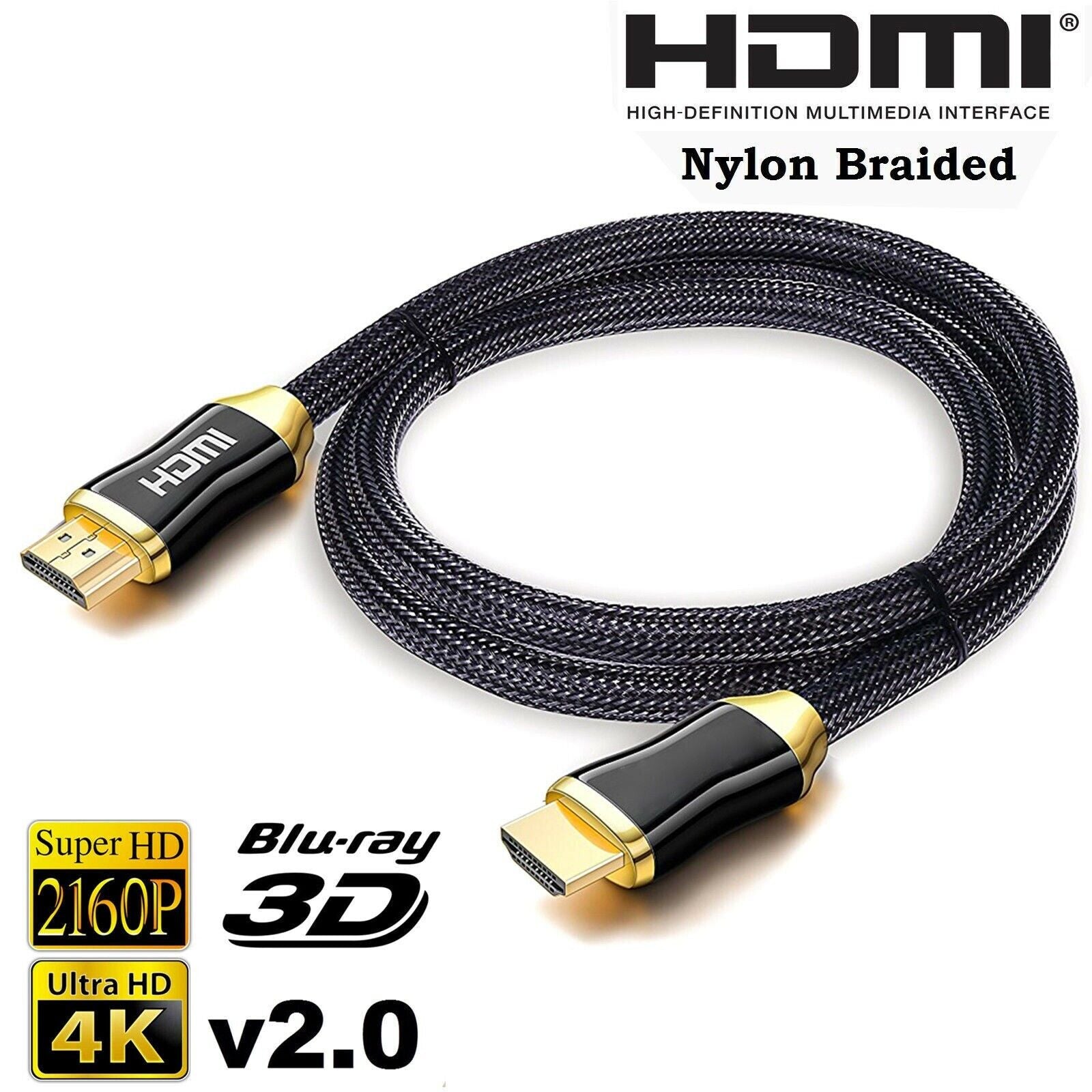 Premium HDMI Cable V2.0 - Gold Plated 3D 4K Ultra HD High Speed 30AWG ...
